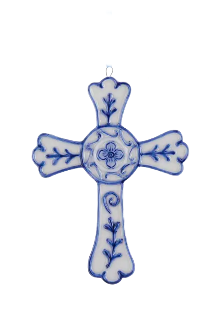 Porcelain Delft Blue Cross Ornament – The Birds Nest LA